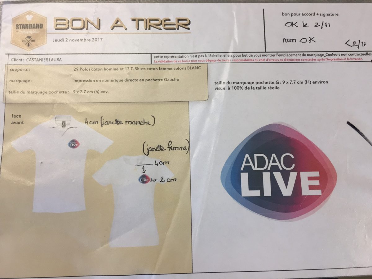 Tee shirt Personnalisé en Numérique pour l'Association ADAC Live ...